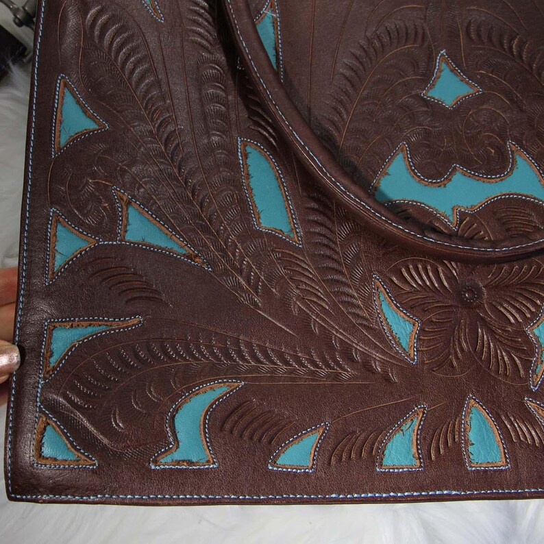 JL Saldivar Cutout Tooled Leather Large Purse Tote Bag, Dark Brown ...