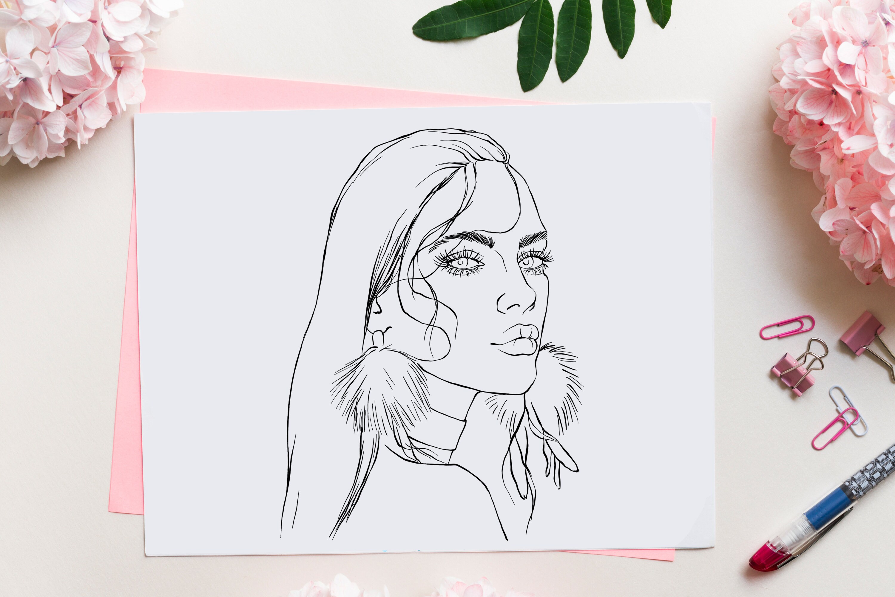 Coloring Page, Girl in Earrings, Girl Portrait, Digital Download, Adult ...