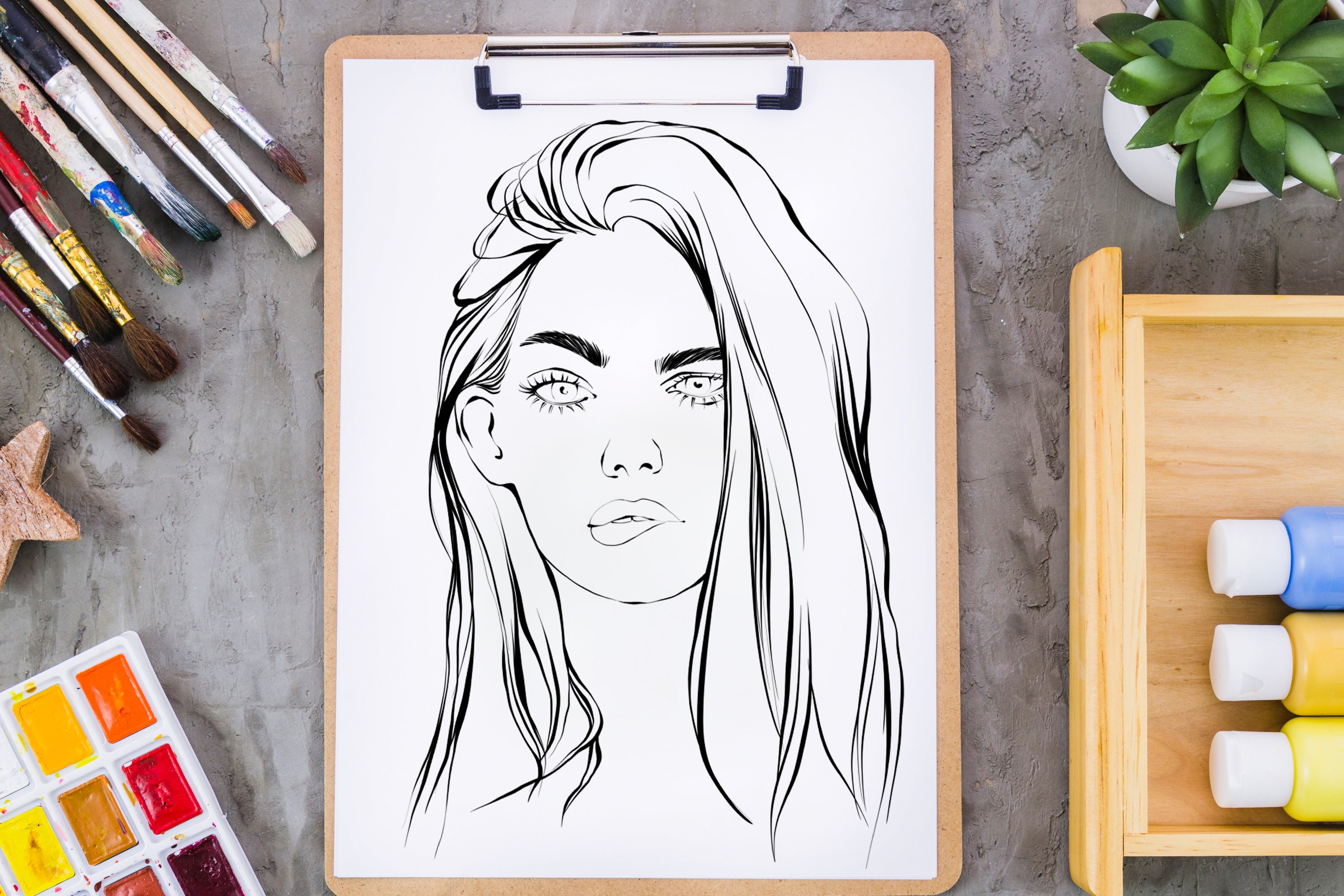 Coloring Page Playful Look Girl Portrait Digital Download - Etsy