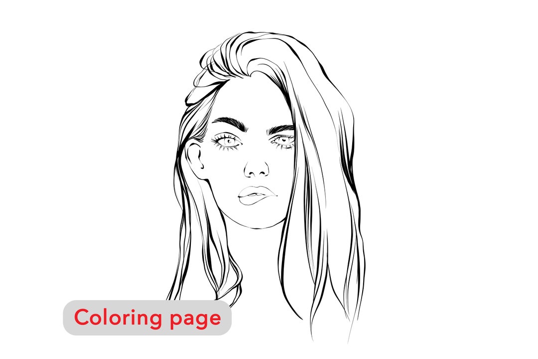 Coloring Page, Playful Look, Girl Portrait, Digital Download, Adult ...