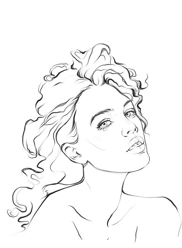 Page de coloriage, portrait de jeune fille, téléchargement numérique ...