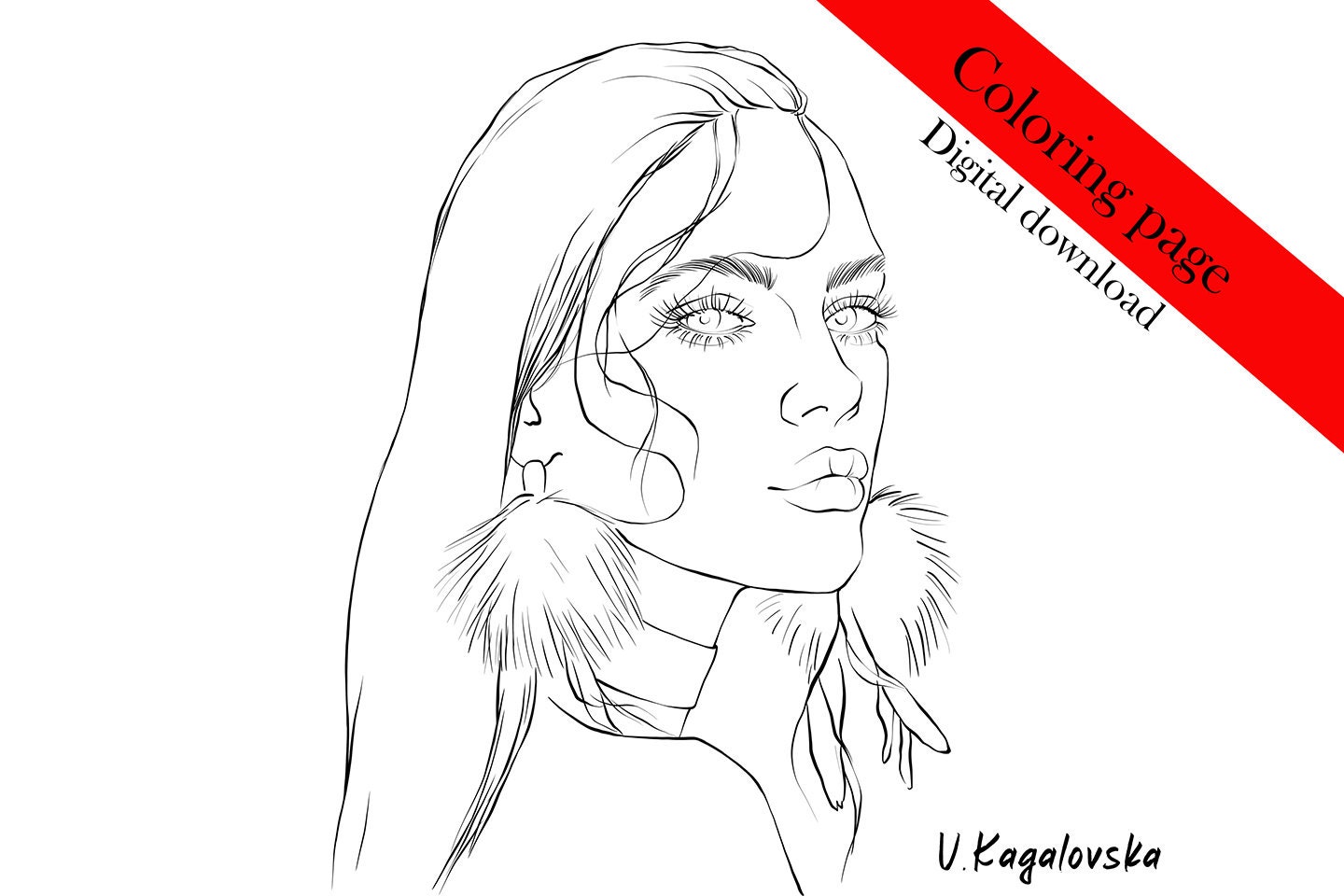 Coloring Page Girl in Earrings Girl Portrait Digital - Etsy