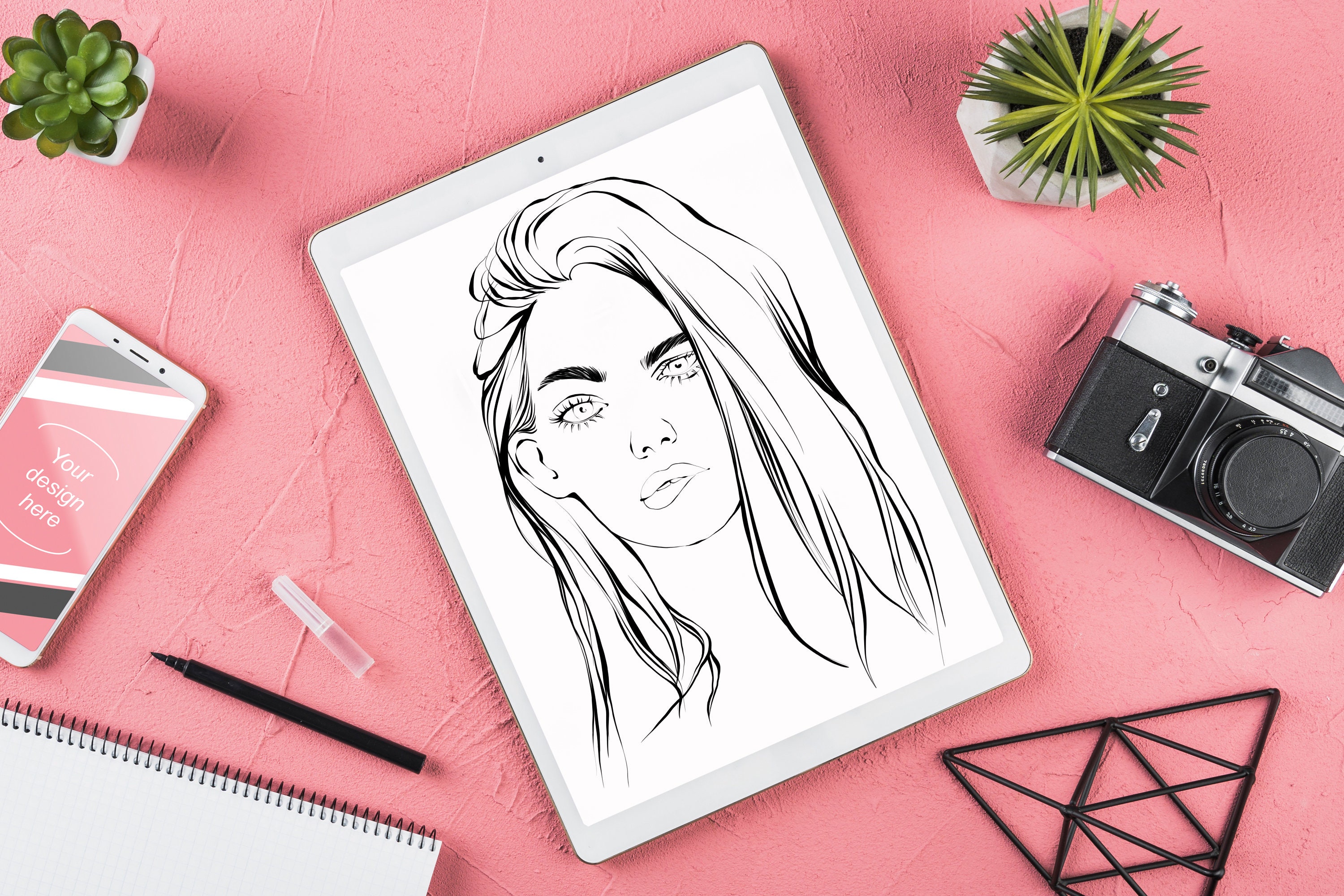 Coloring Page Playful Look Girl Portrait Digital Download - Etsy