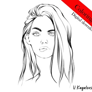Coloring Page Playful Look Girl Portrait Digital Download | Etsy