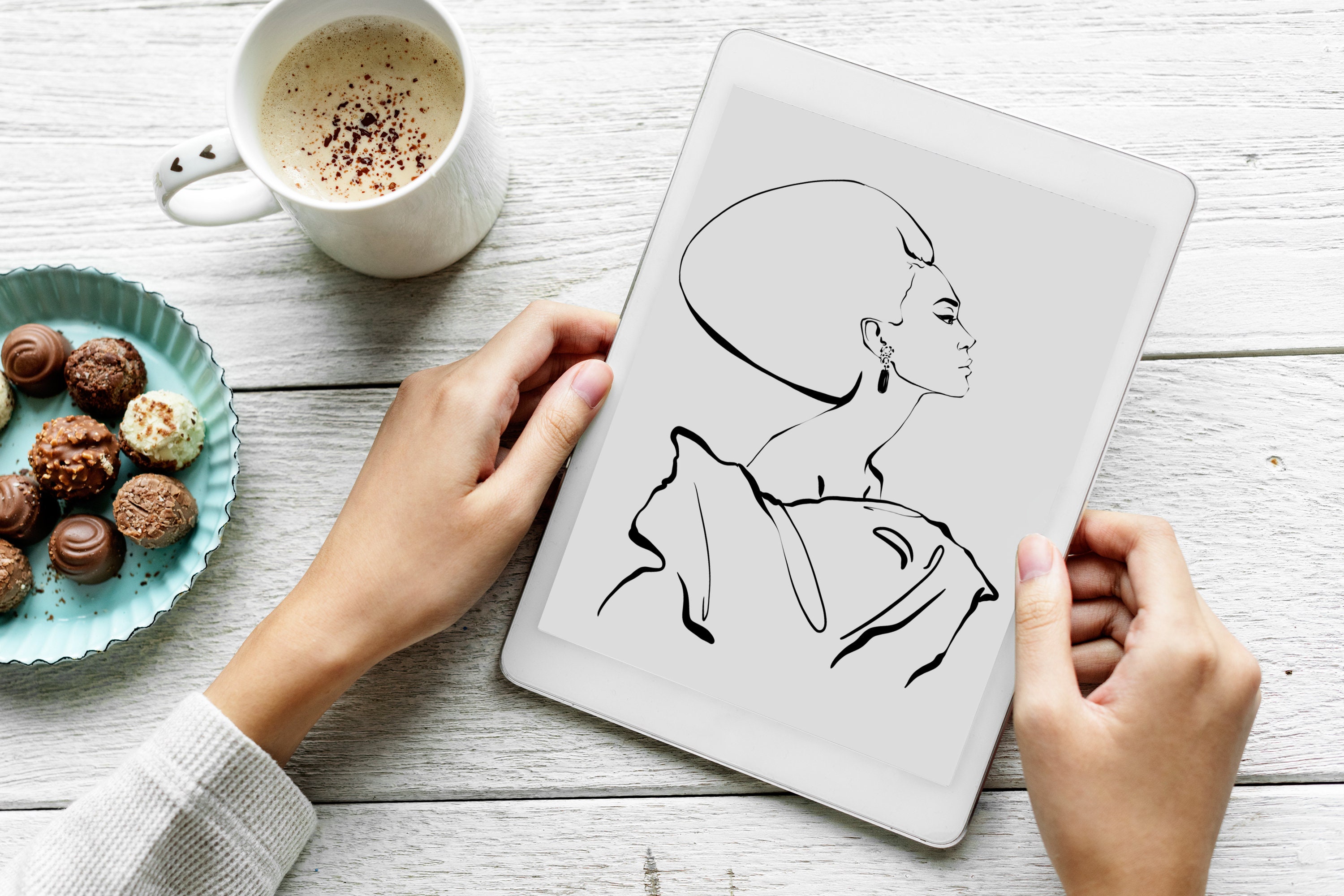 Coloring Page Fashion Woman Contour Girl Portrait Digital - Etsy