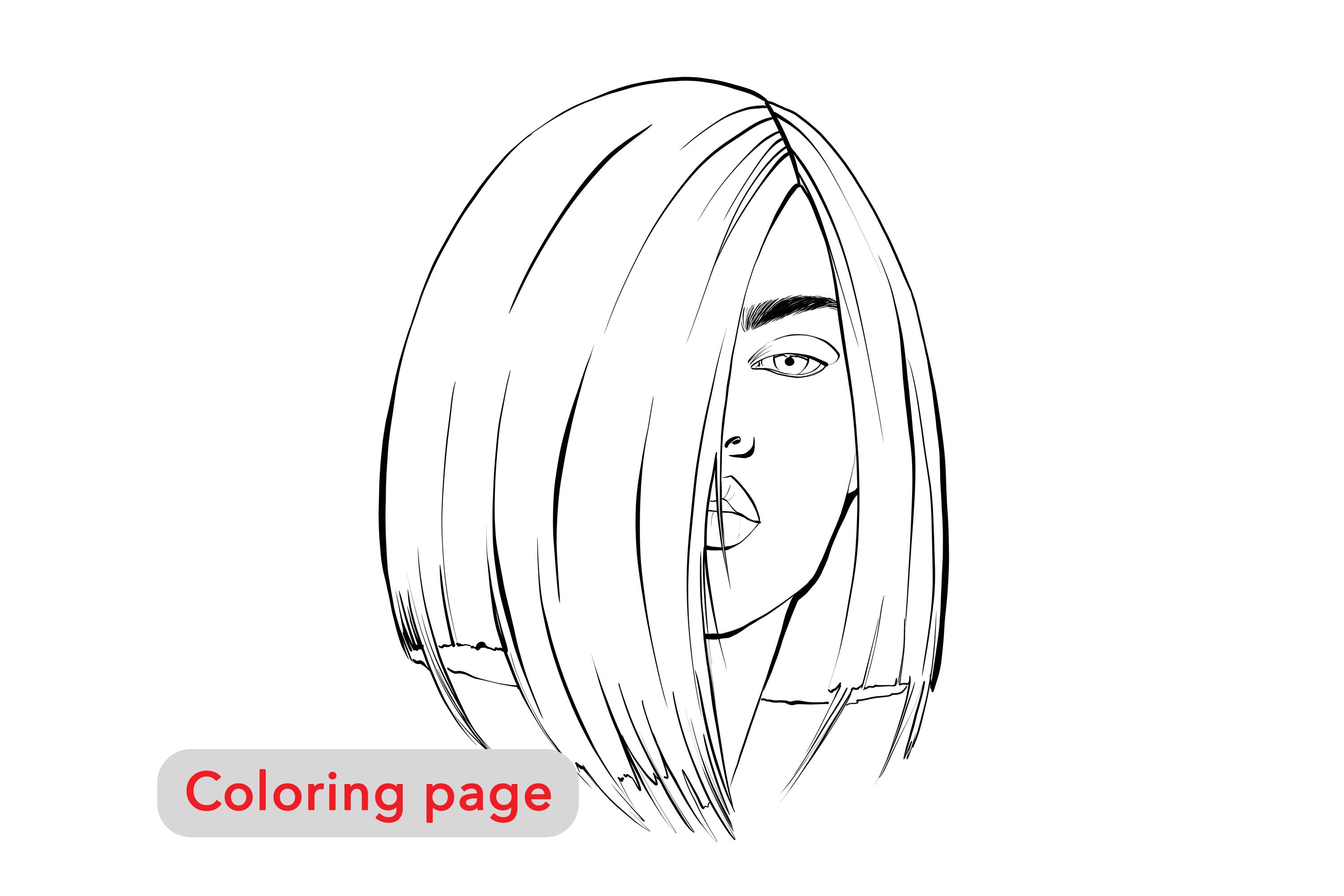 Coloring Page, Girl With Fashion Haircut, Girl Portrait, Digital ...