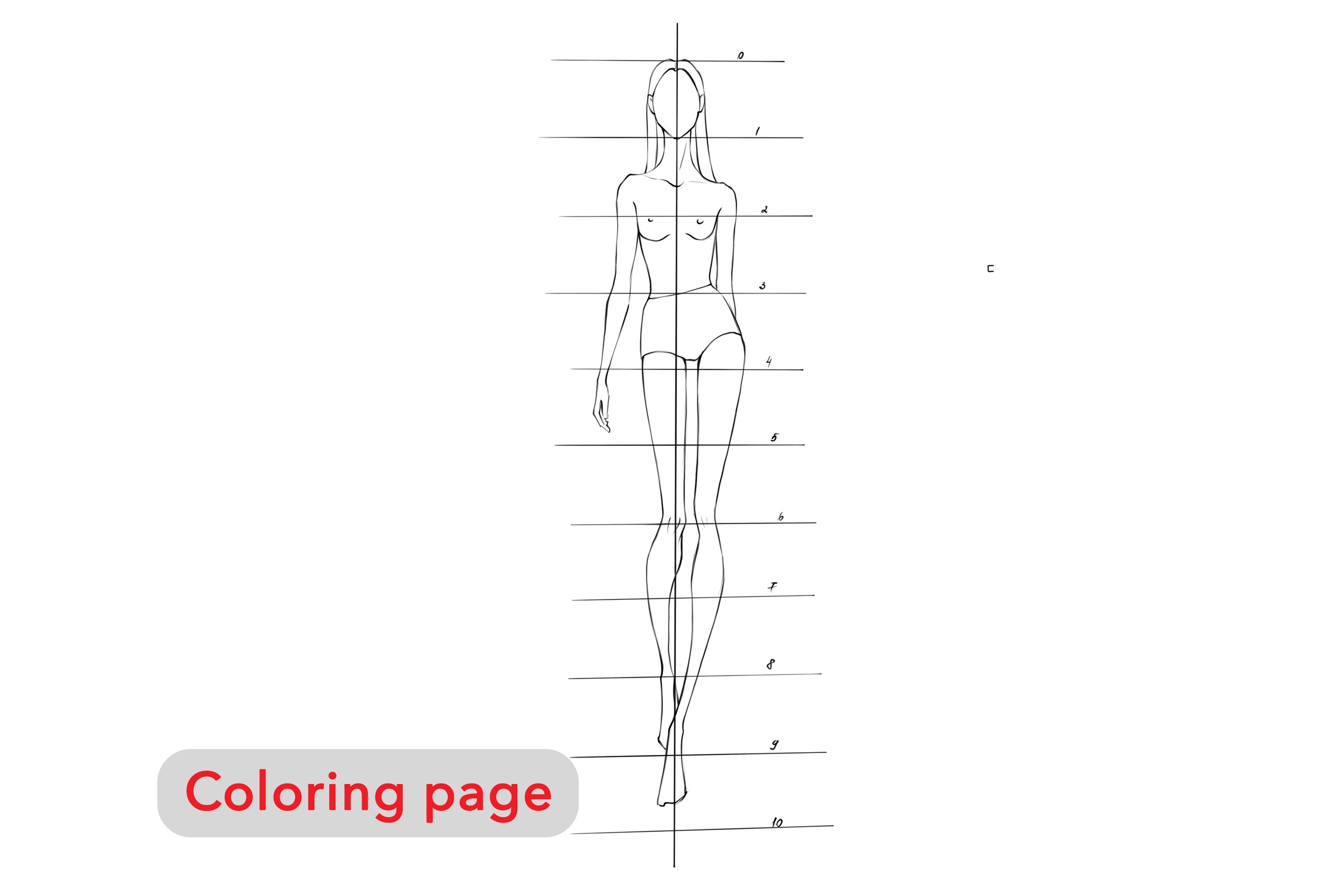 Premium Coloring Page - Women Body Face Proportions - Adult Coloring ...