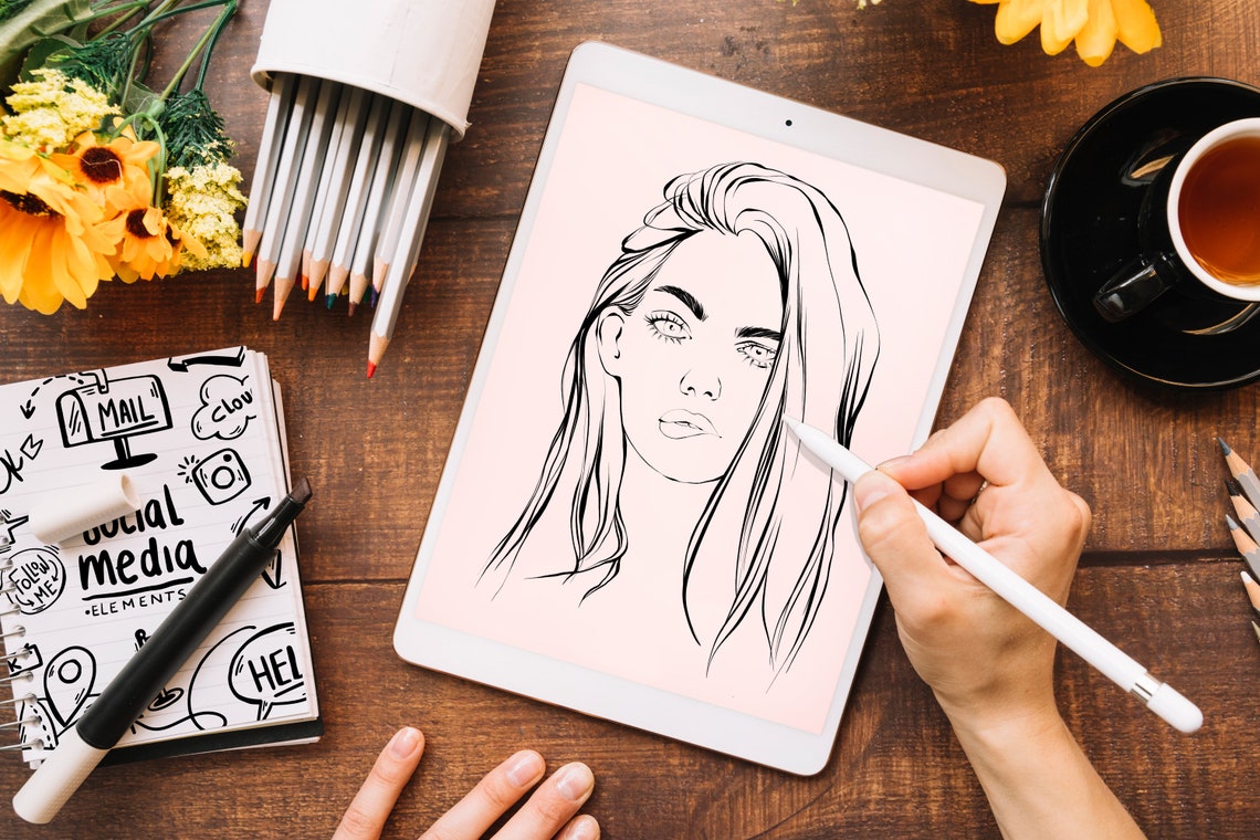 Coloring Page Playful Look Girl Portrait Digital Download | Etsy