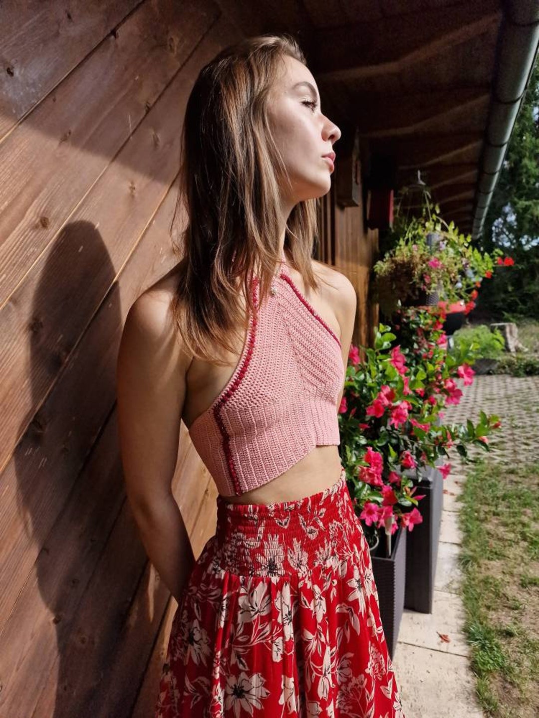Crochet Top Crochet Halter Top Pink Crochet Crop Top Cotton Yarn Etsy