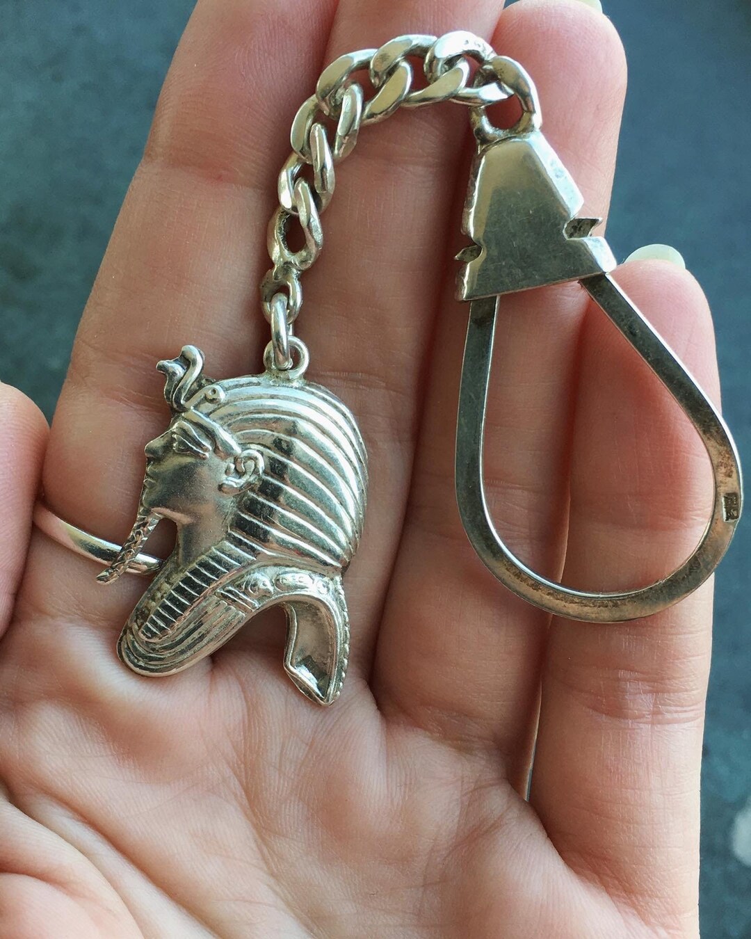 Rare Vintage 800 Silver Large Egyptian Pharaoh King Tut Keychain Ring ...