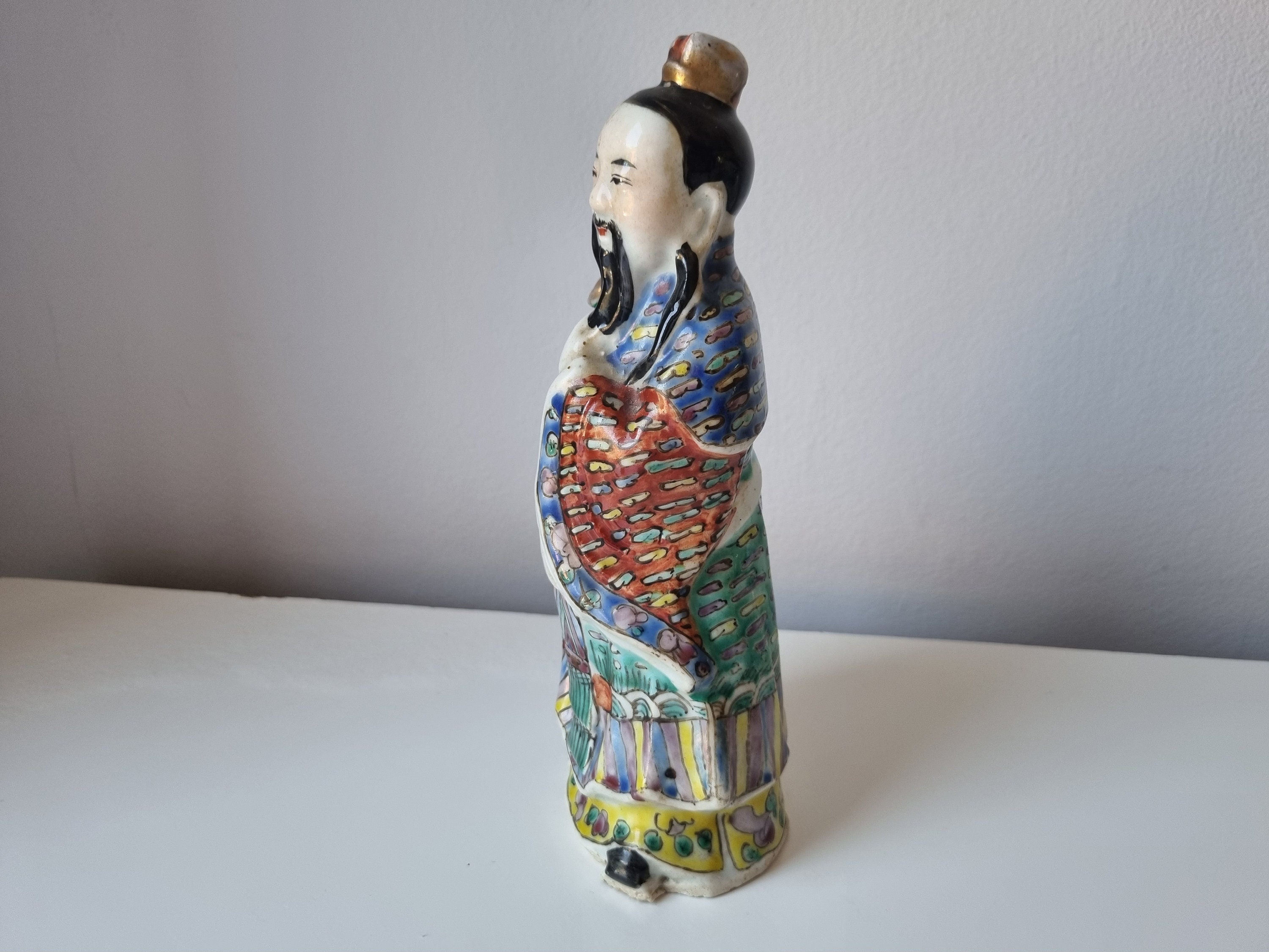 Large Antique Chinese Fuxing Famille Porcelain God Statue Figurine 8/ ...