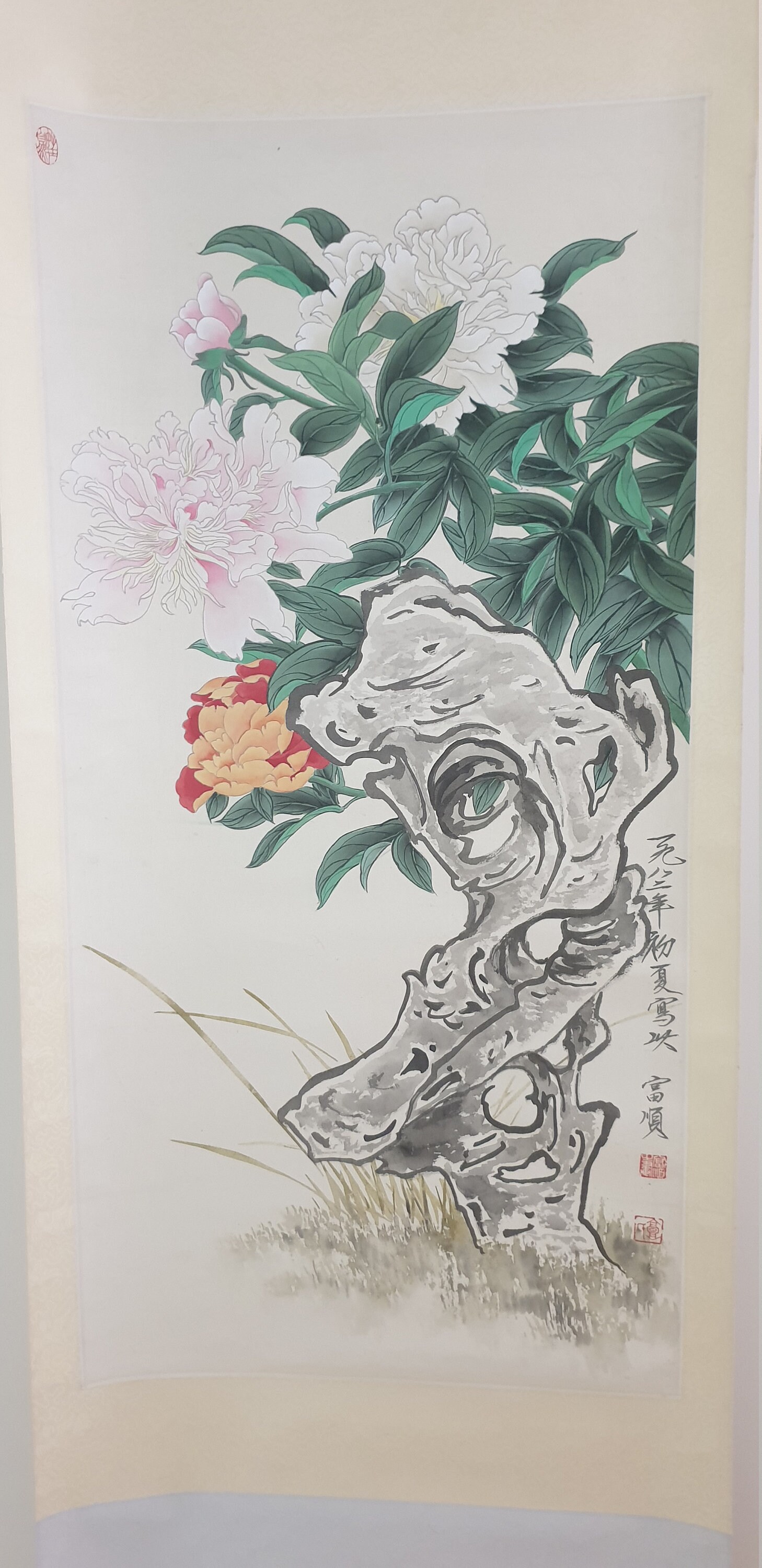 Old Vintage Chinese Paper Silk Scroll Painting Flowers - Etsy