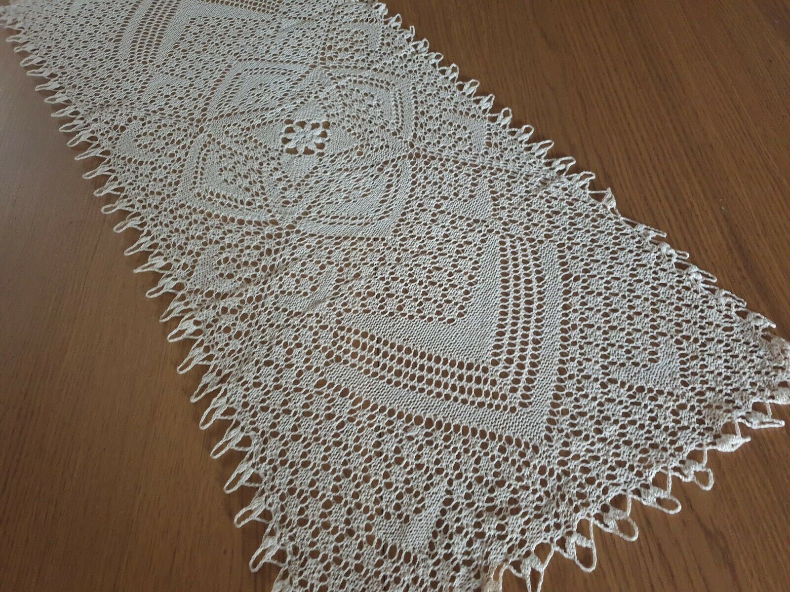 Vintage Beige Hand-knitted Table Runner 100%cotton 36x87 Cm / - Etsy ...