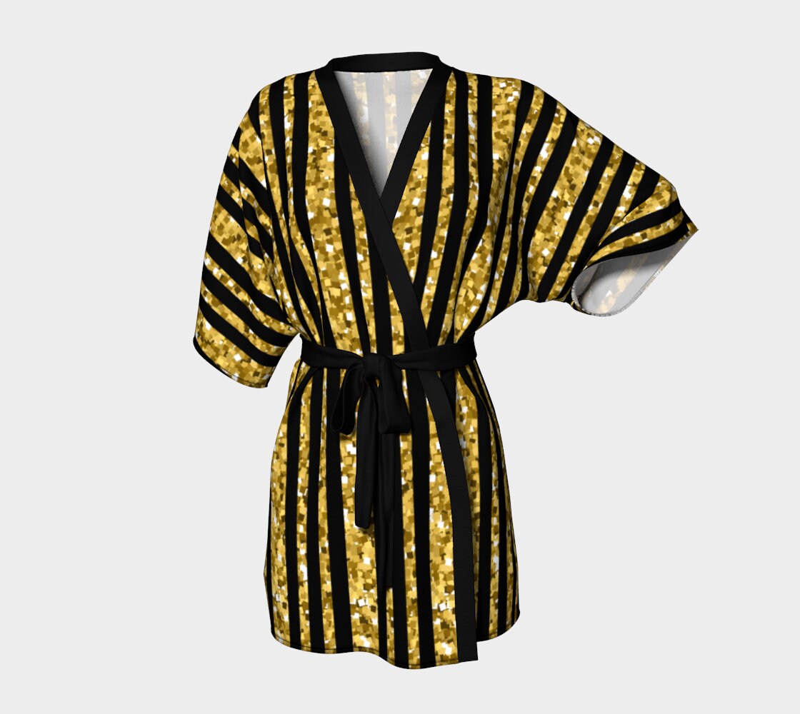 Gold and Black Stripes Kimono Robe - Etsy