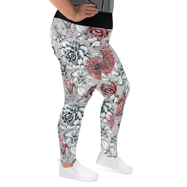 Pink Flower Plus Size Leggings Flowers Pink Background Etsy