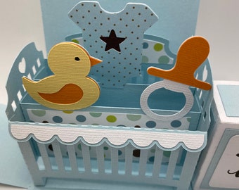 Baby Girl Card-crib-exploding Box Card-handmade-pop-up-box Card-3d ...