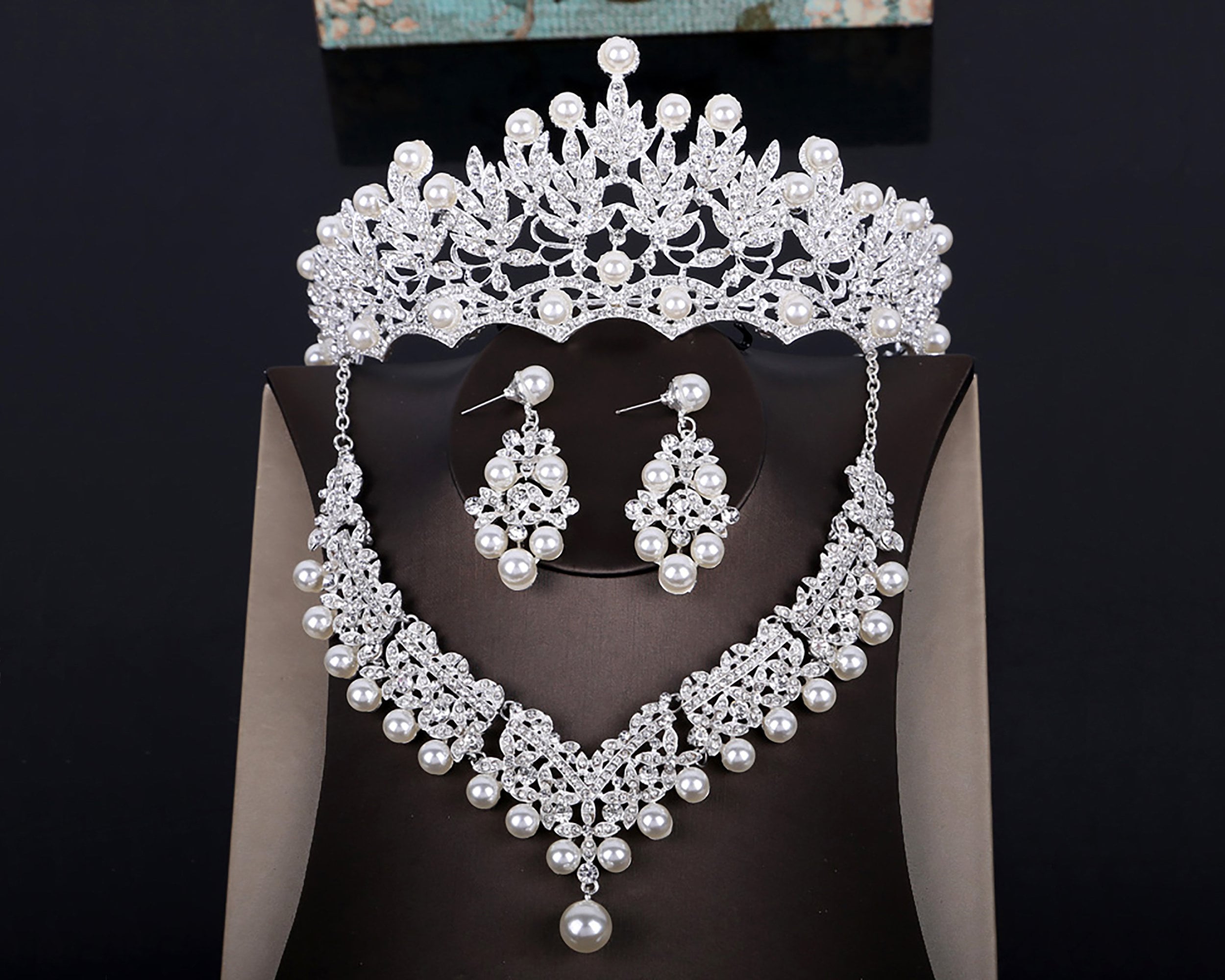 Wedding Tiara Jewelry Pearl Set Set Bridal silver Tiara Crown | Etsy