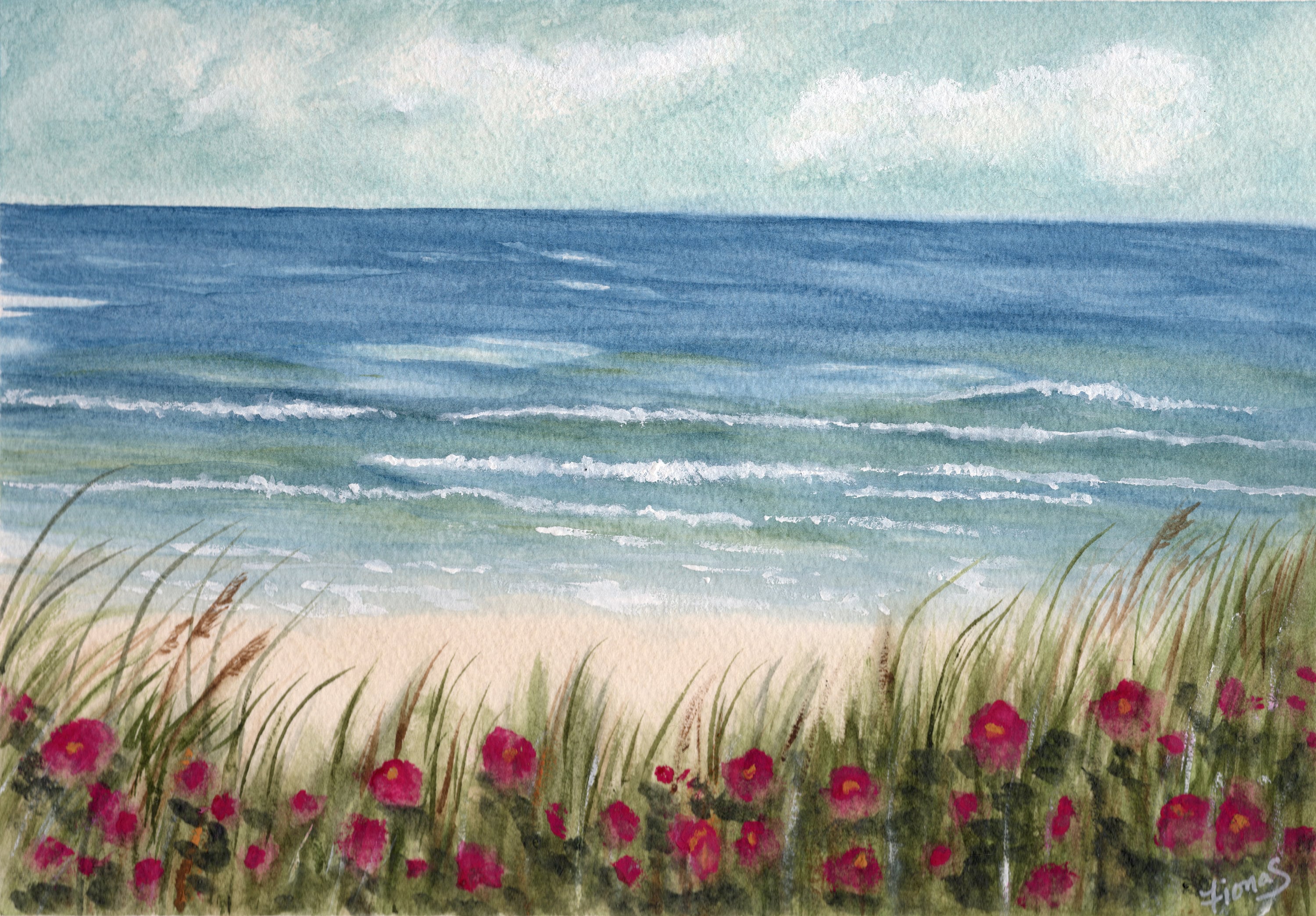Beach Rose Path Watercolor Print - Beach House Chic - Etsy
