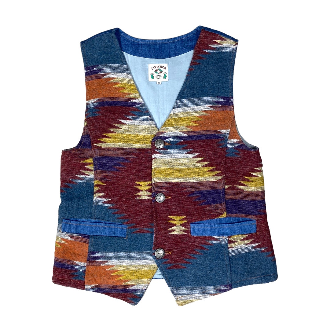 Vintage Titi Caca Chimayo Vest Denim Ortega Tribe Native Aztec ...