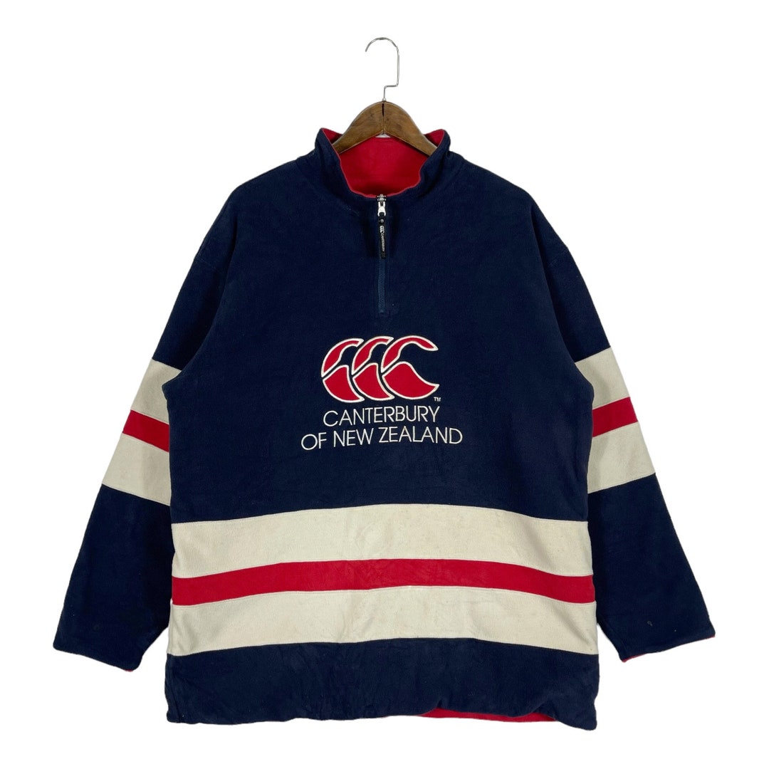 Vintage Canterbury of New Zealand Reversible Fleece Sweater Embroidery Big Logo Quater Zip Size ...