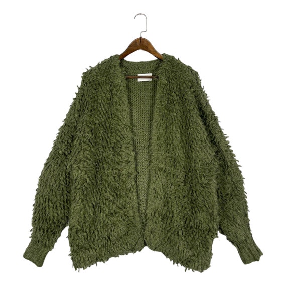 Vintage Clane Mohair Loop Cardigan Knit Bulky Green Size L Vintage Clane Mohair Loop Cardigan Knit Bulky Green Size L