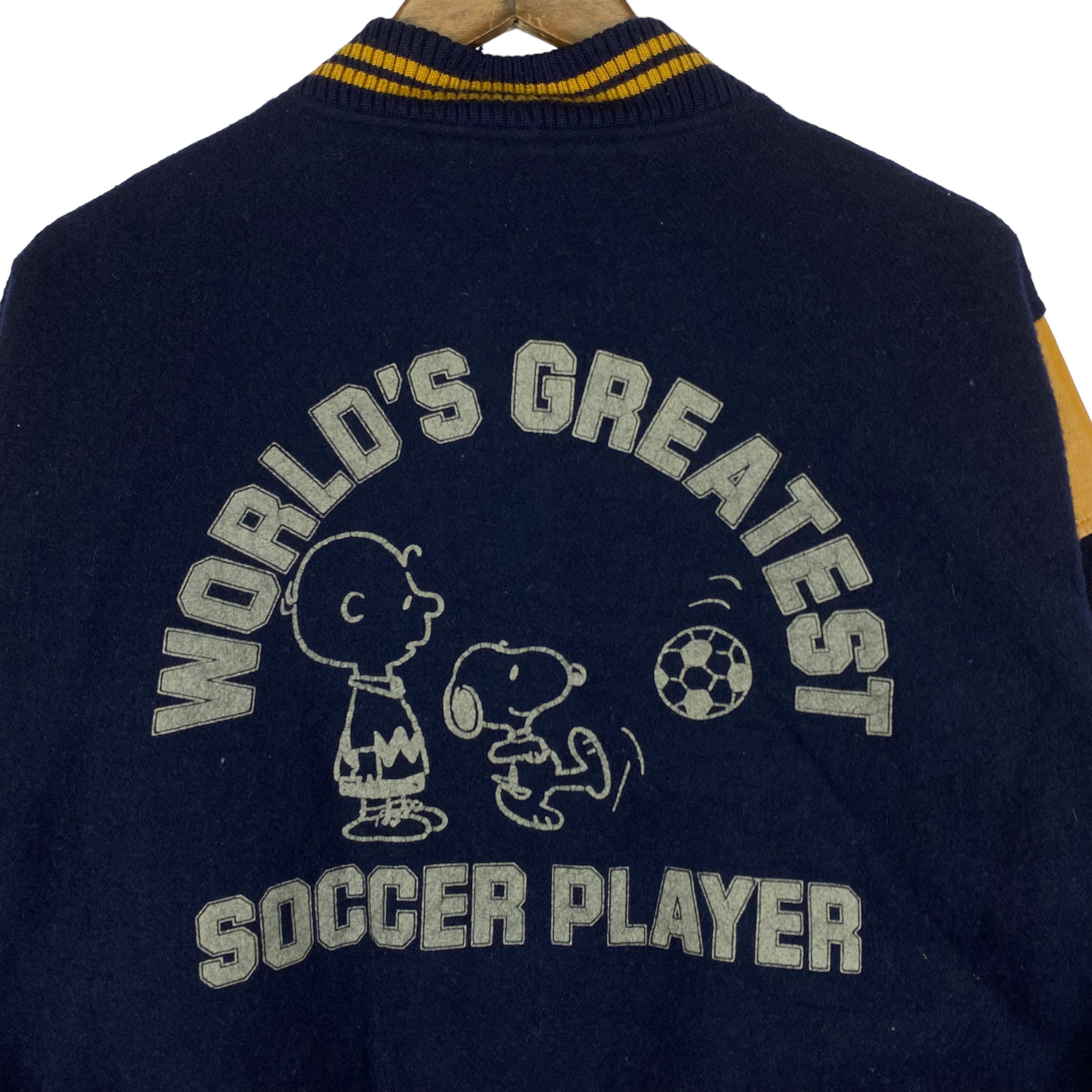 Vintage Snoopy Varsity Jacket Big Logo Spellout Navy Blue Bomber Light ...
