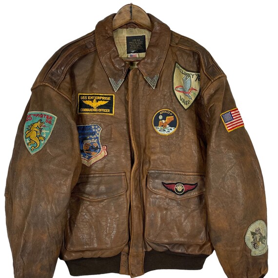 Vintage 90s Avirex Type-A2 US Army Force Leather Bomb… - Gem