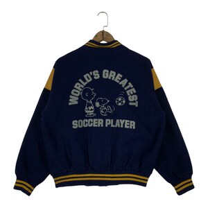 Vintage Snoopy Varsity Jacket Big Logo Spellout Navy Blue Bomber Light ...