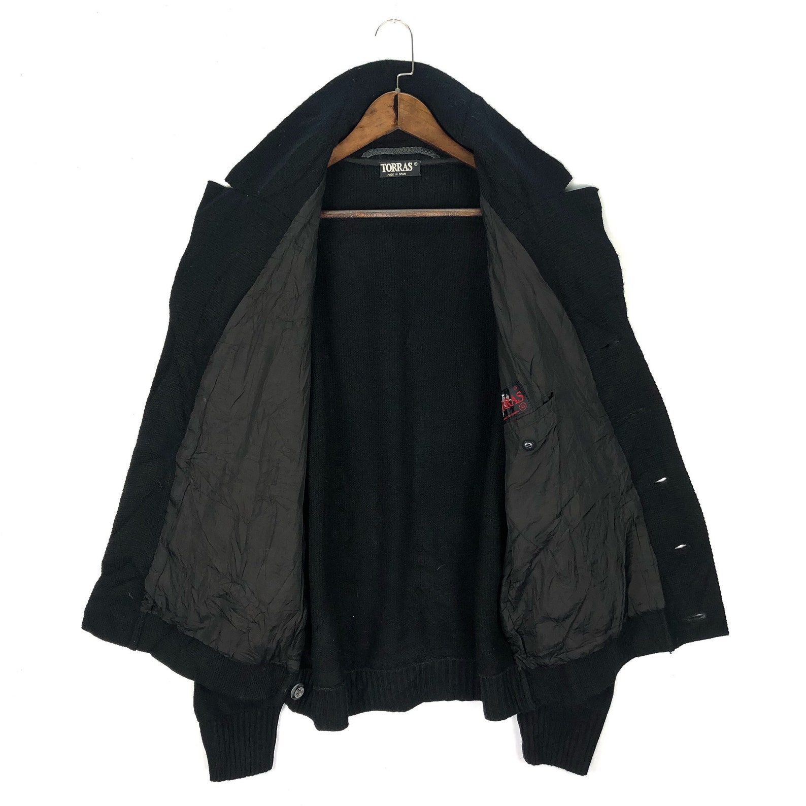 Vintage 90s Torras Leather Wool Blend Jacket Button up Black Made in ...