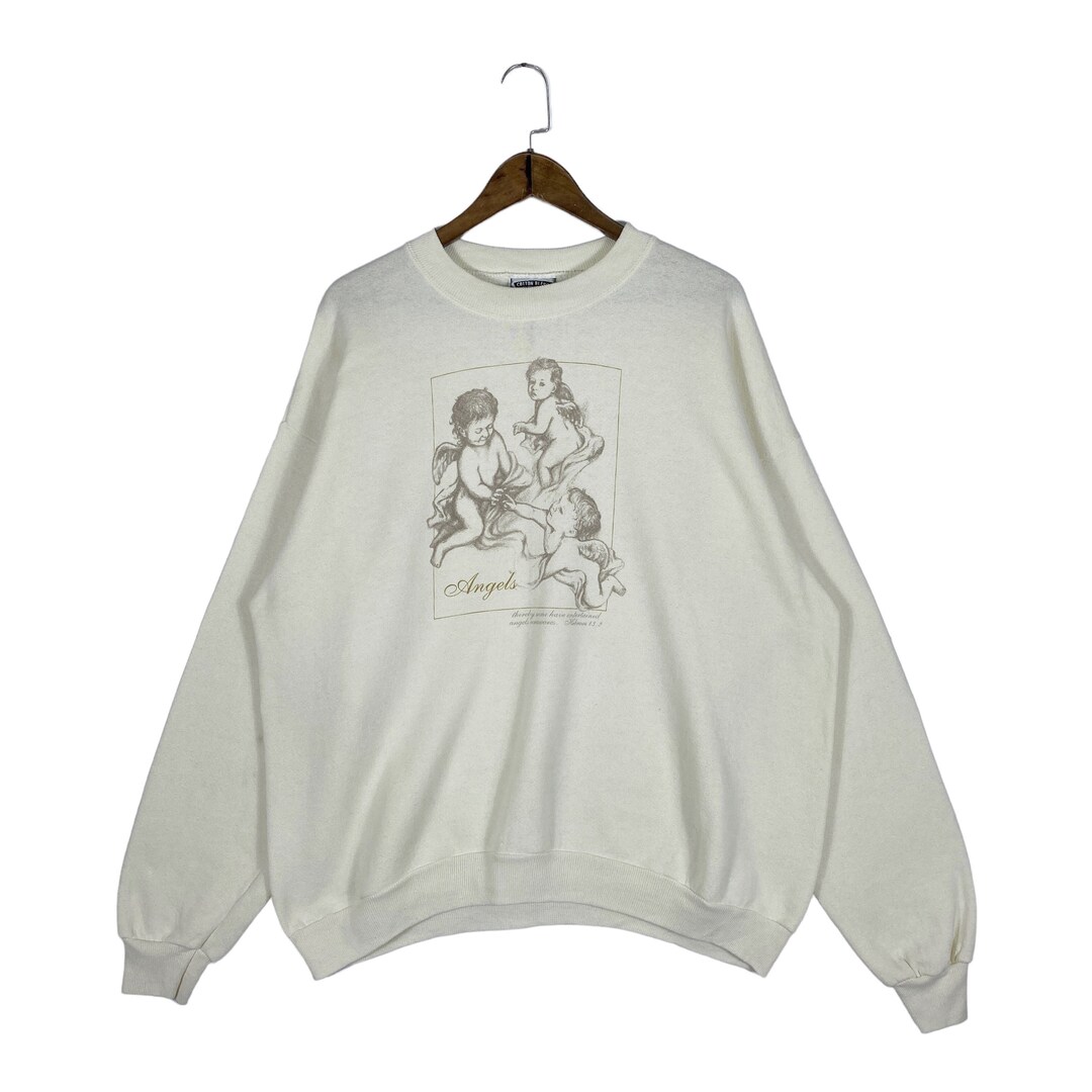 Vintage 90s Angels Art Sweatshirt Crewneck Beige LEE Made in USA ...