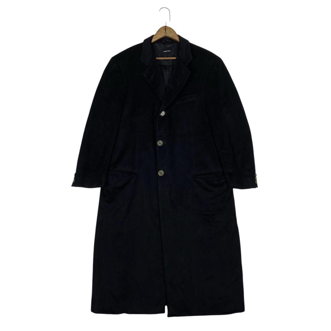 Vintage Giorgio Armani Cashmere Long Coat Jacket Navy Blue Made in ...