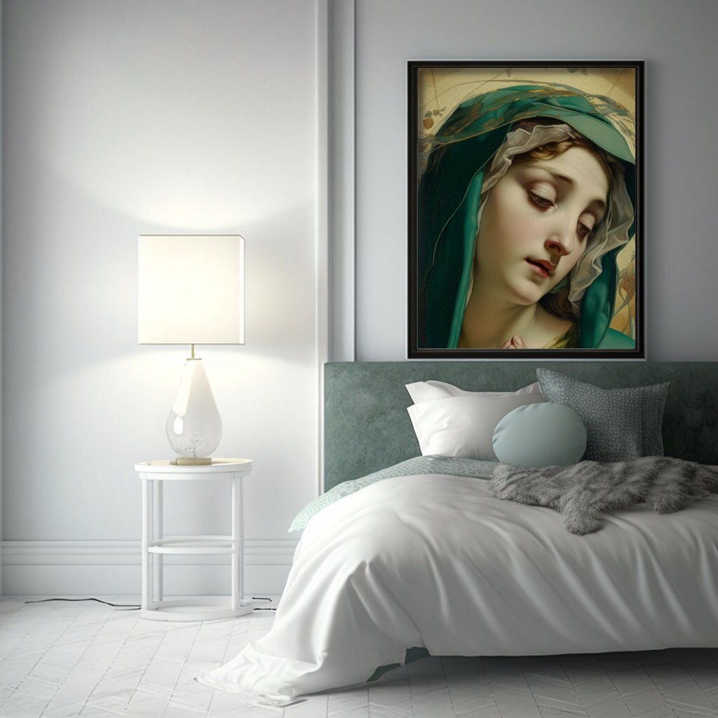 Catholic Virgin Mary Prayer Painting, Devotional Acrylic Art Our Lady ...