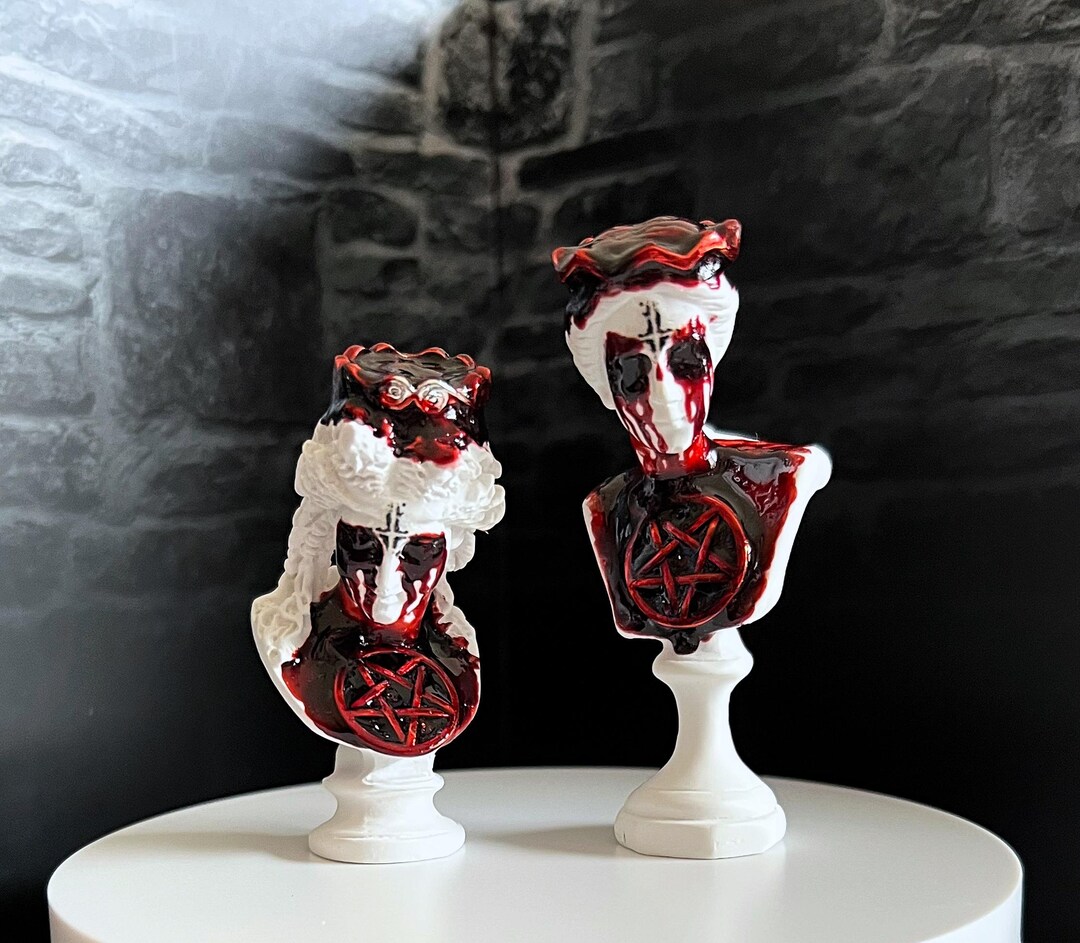 Horror Decor, Two Demon Statues, Satanic Altar Demons, Sculpture Figure ...