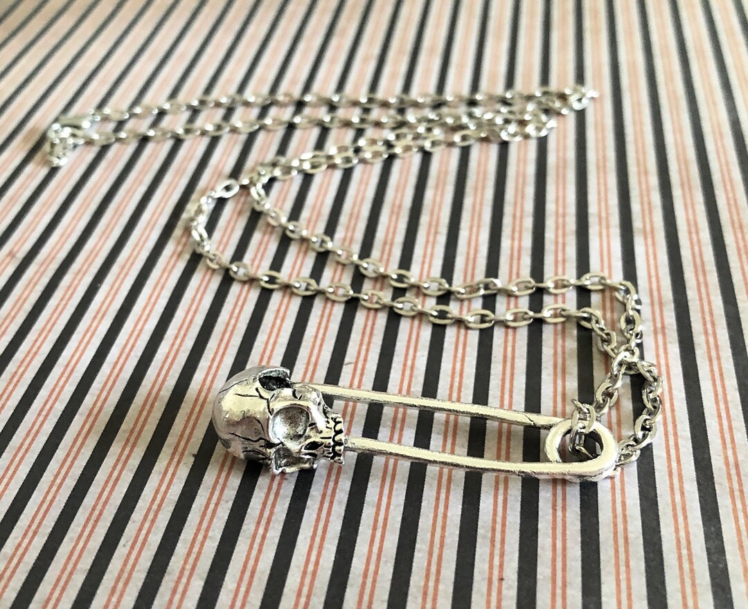 Skull Safety Pin Charm, Horror Jewelry, Punk Rock Charm, Gothic ...