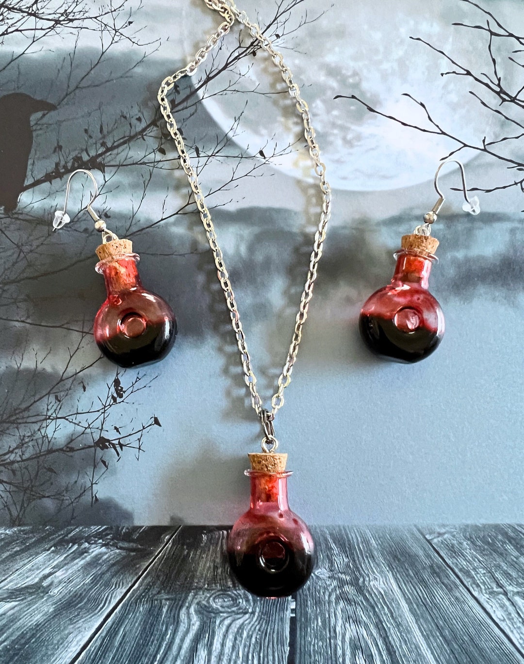 Horror Jewelry, Vampire Goth, Blood Bottle Jewelry Set, Vampire Jewelry ...