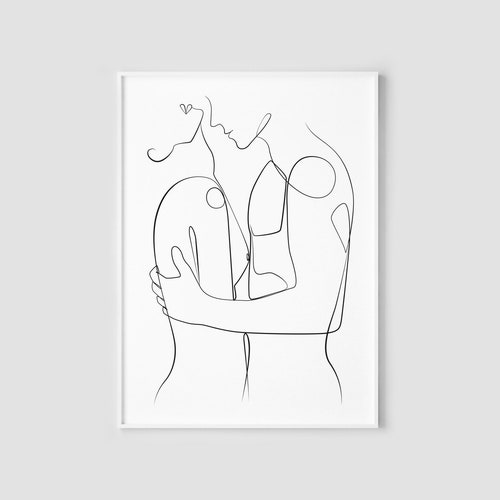 Couple One Line Drawing Print Abstract Couple Line Art Man Etsy