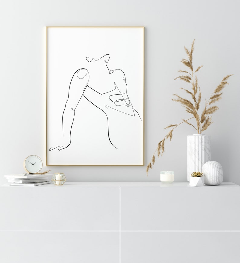 Naked Man One Line Drawing Male Figure Line Art Printable Etsy