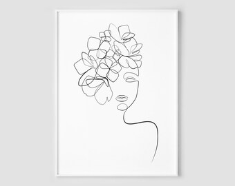 Girl Face Line Art | Etsy