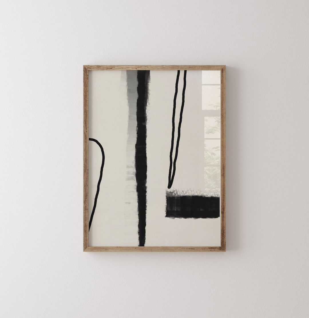 Black Abstract Line Print, Black and Beige Modern Abstract Art, Neutral ...