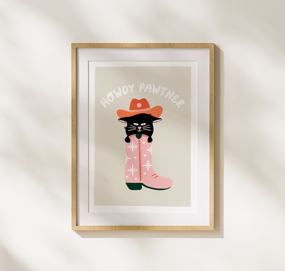 Cat Cowboy Print, Howdy Partner Print, Black Cat Print, Cat Mom Print ...