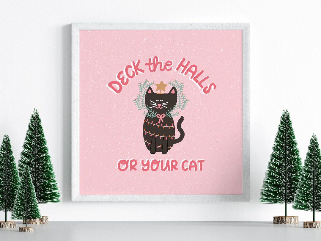 Christmas Cat Print, Black Cat Wall Print, Christmas Wall Print, Boho ...