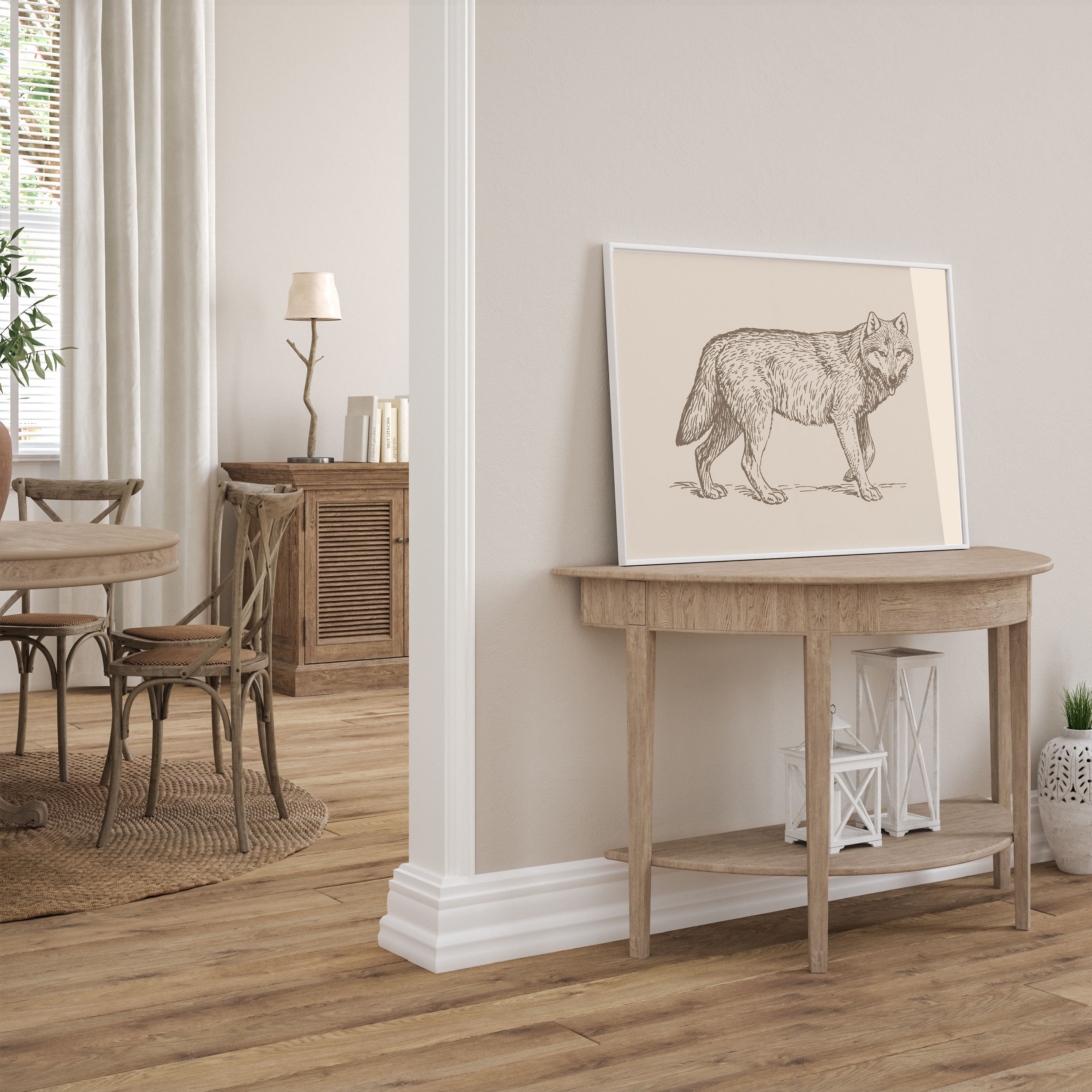 Beige Wolf Illustration Print, Neutral Animal Wall Print, Boho Home ...