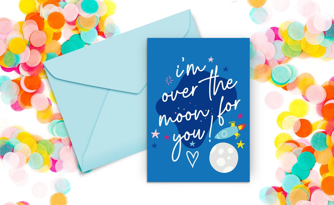 Congratulations Space Themed Card 'i'm Over the Moon - Etsy