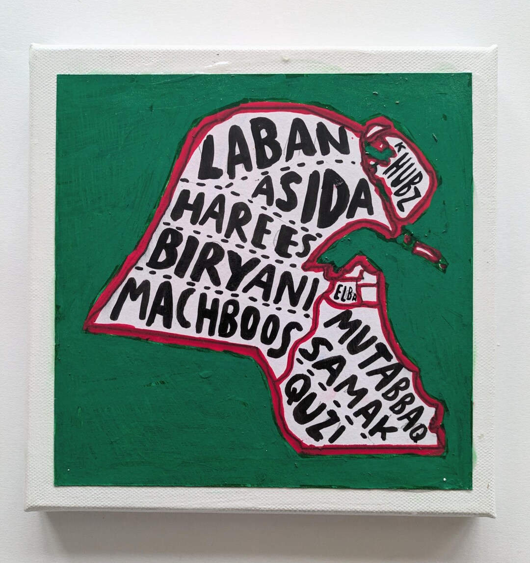 A Map of Kuwait Food Version No.1, 20cm X 20cm Stretched Canvas - Etsy