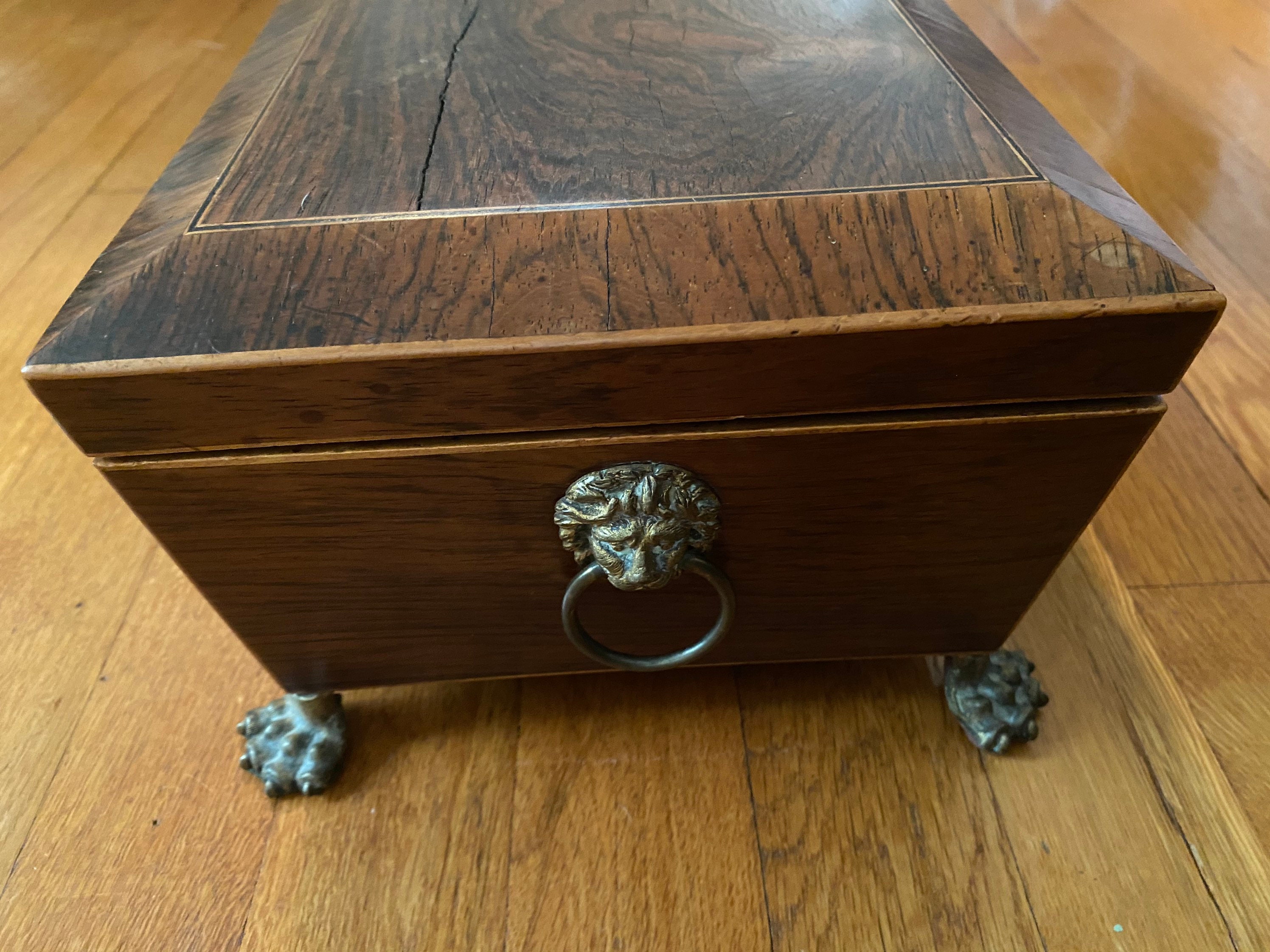 Antique Small Inlaid Wood Casket Box With Cast Brass Lion Feet - Etsy