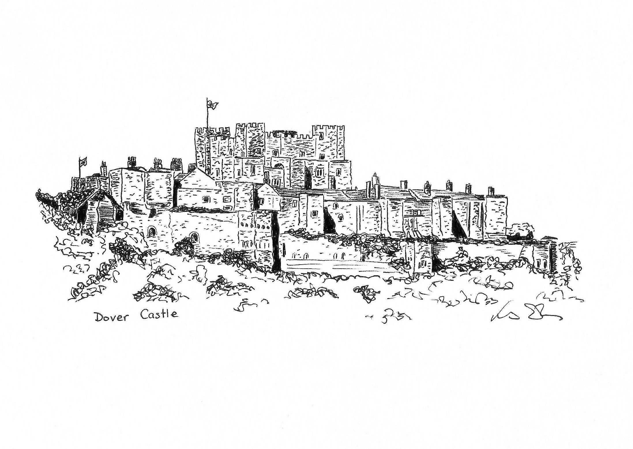Dover Castle Original Picture Line Drawing Illustration | Etsy