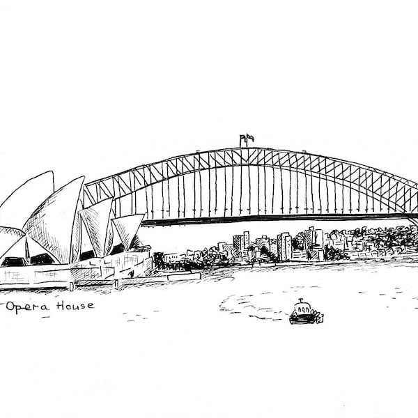 Sydney Opera House, Australia Picture, Line Drawing Illustration, Black ...