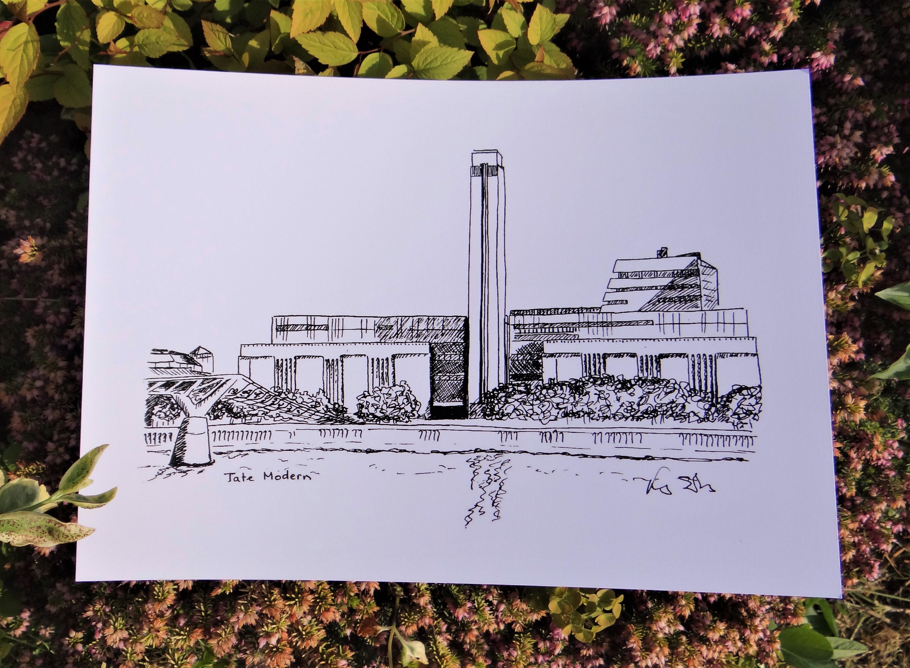 Tate Modern Print Line Drawing Illustration Black & White - Etsy