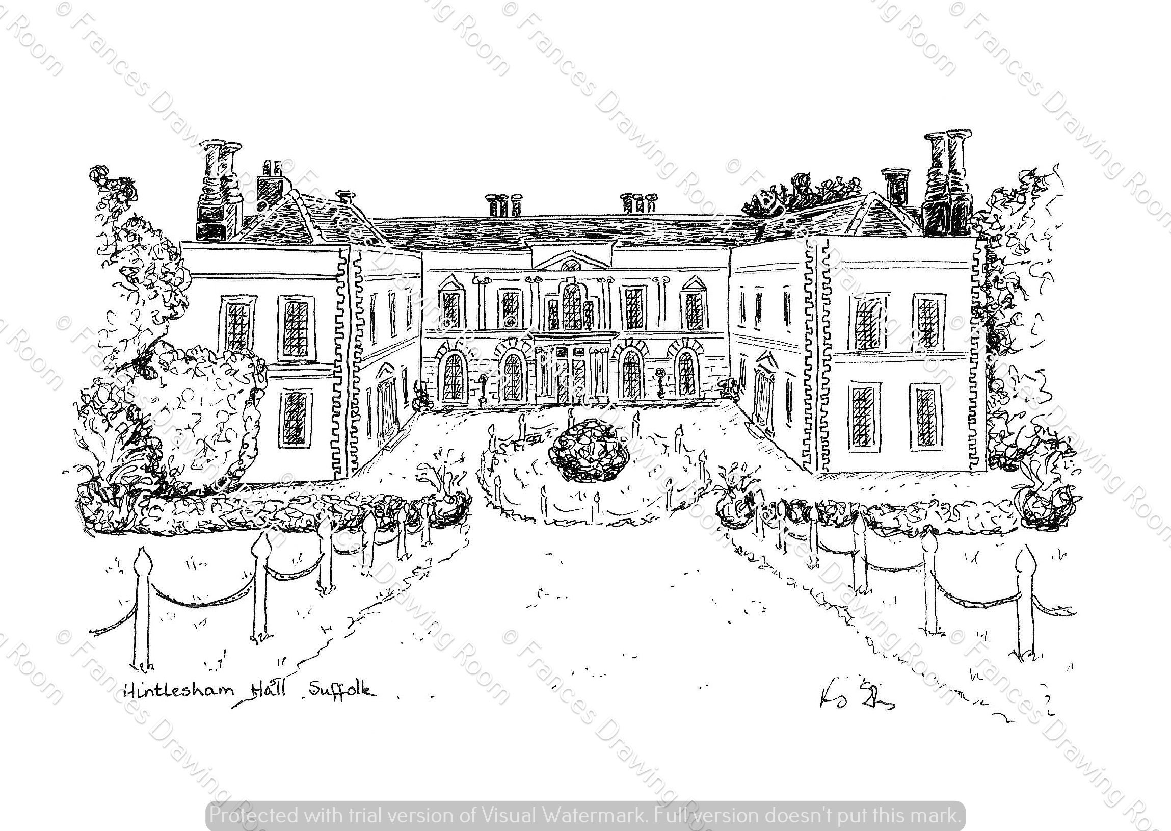 Hintlesham Hall, Suffolk Picture, Line Drawing Illustration, Black ...