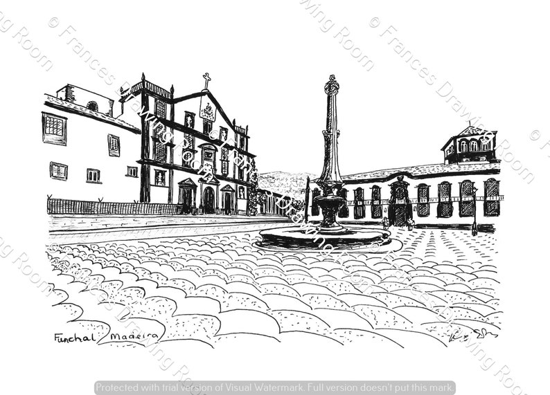 Funchal, Madeira Picture, Line Drawing Illustration, Black & White ...